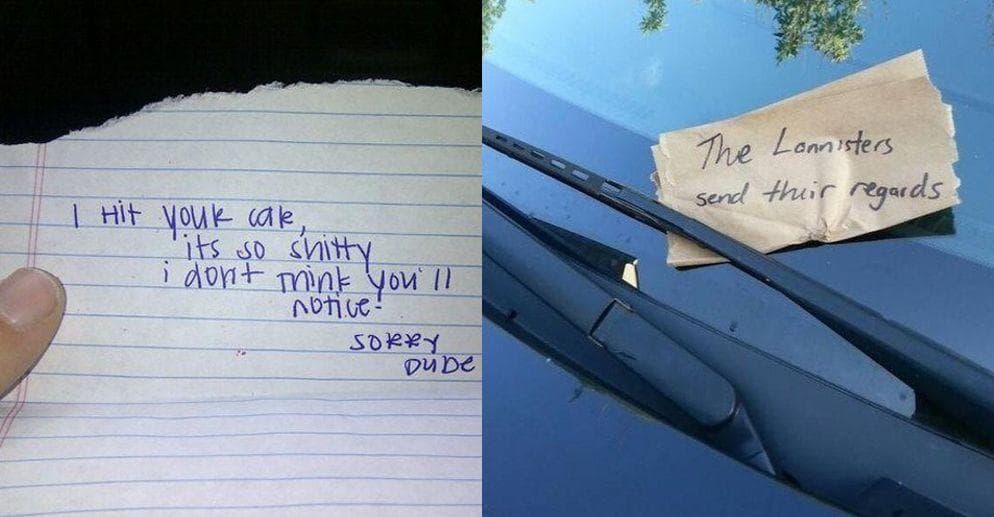 24 Funny "Sorry I Hit Your Car" Notes You Wouldn't Be Mad At