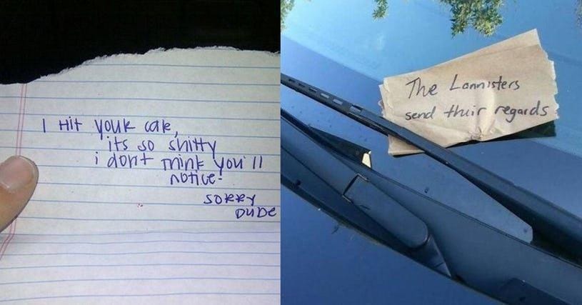 24 Funny "Sorry I Hit Your Car" Notes You Wouldn't Be Mad At