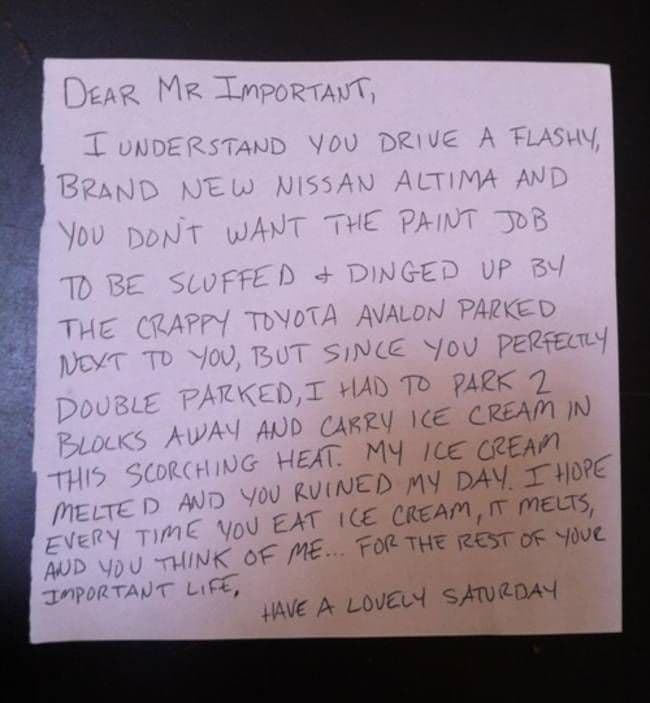 35 Funny Passive Aggressive Notes on Cars, Ranked