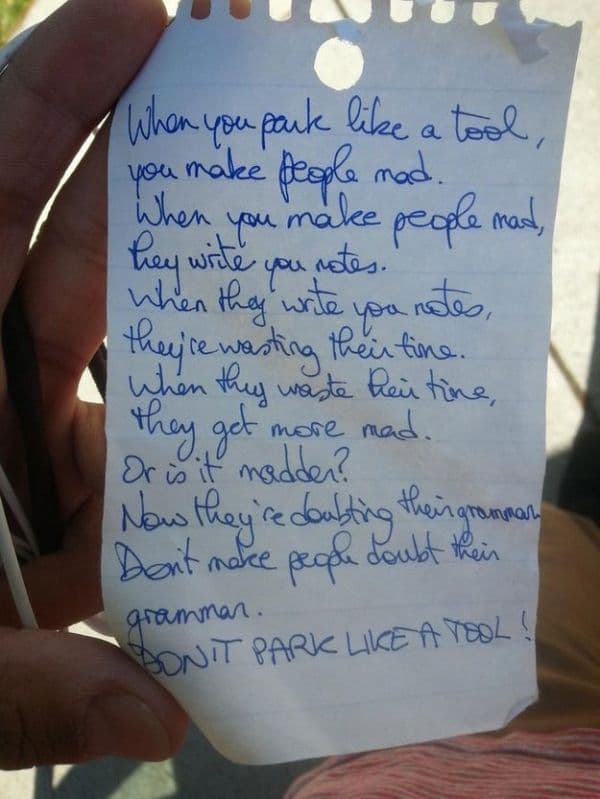35 Funny Passive Aggressive Notes on Cars, Ranked