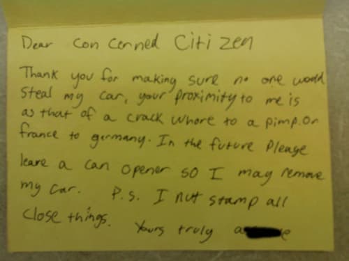35 Funny Passive Aggressive Notes on Cars, Ranked