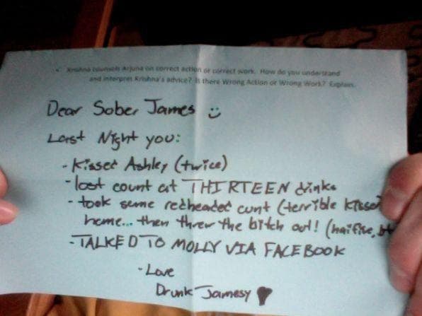 28 Helpful Notes Written by Drunk People to Their Sober Selves