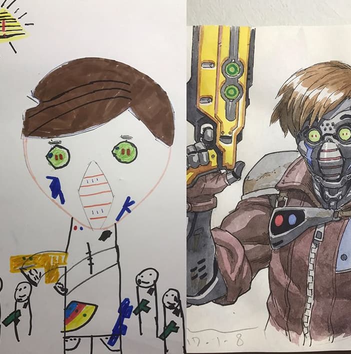 This Dad Turns His Son's Doodles Into Incredible Anime Characters